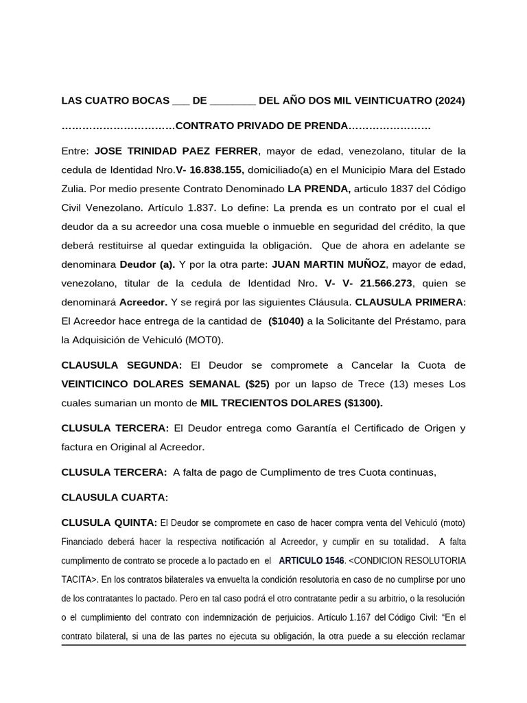Contrato de Prenda | PDF