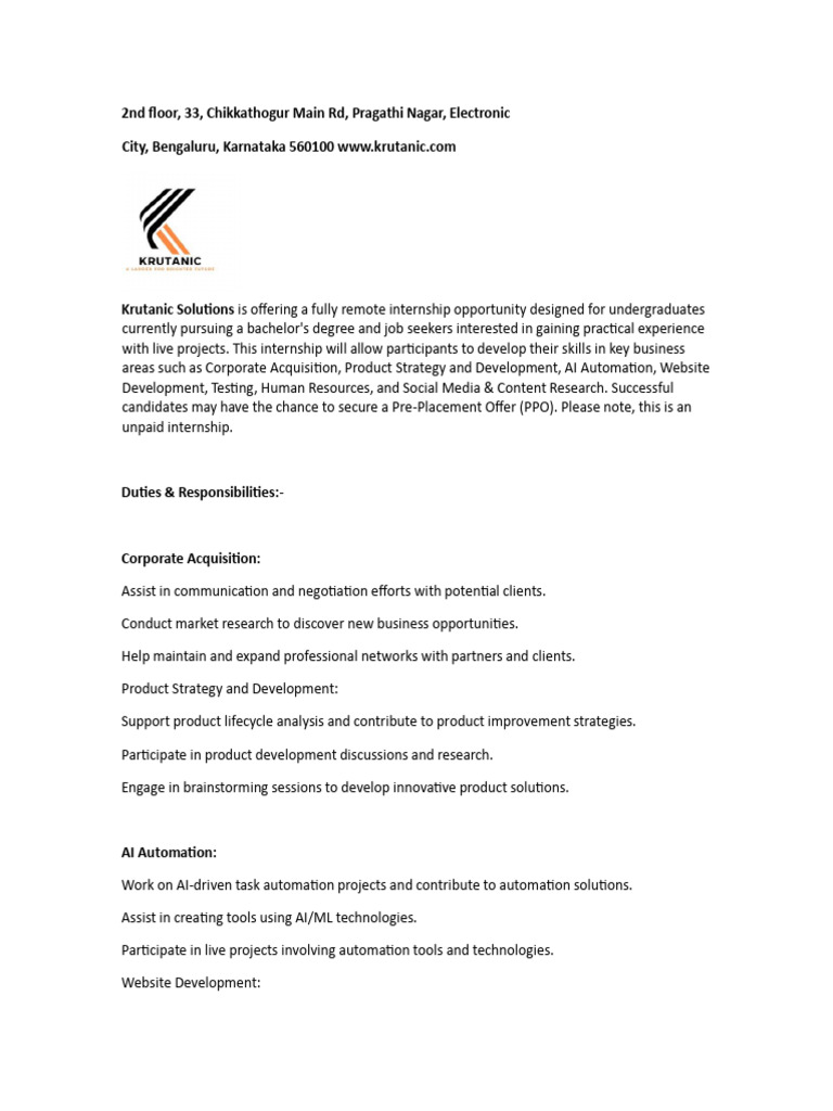 JD - Internship Krutanic | PDF | Web Development | Information Technology