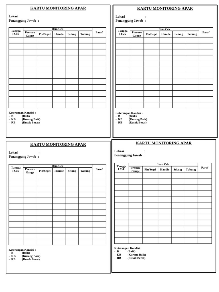 Kartu Monitoring APAR dan Cek List | PDF