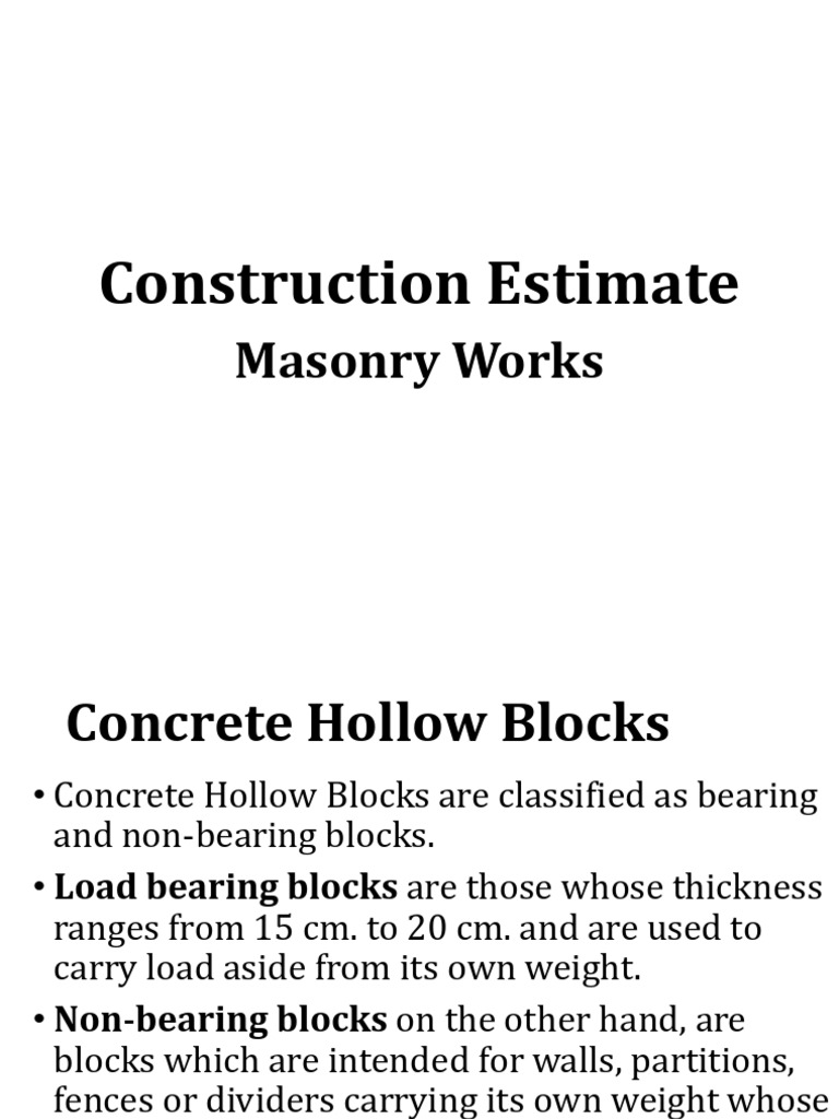 Lecture 7b - Construction Estimate - Masonry Works | PDF