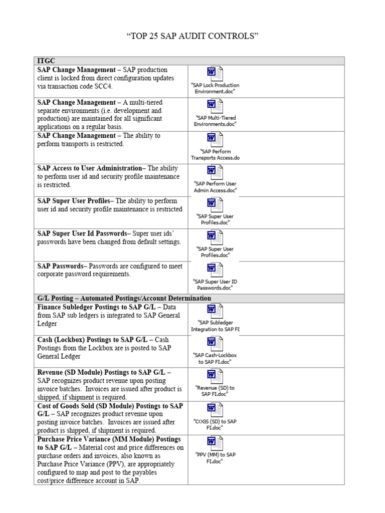 Top 25 SAP Audit Controls Guide | PDF | Superuser | Receipt
