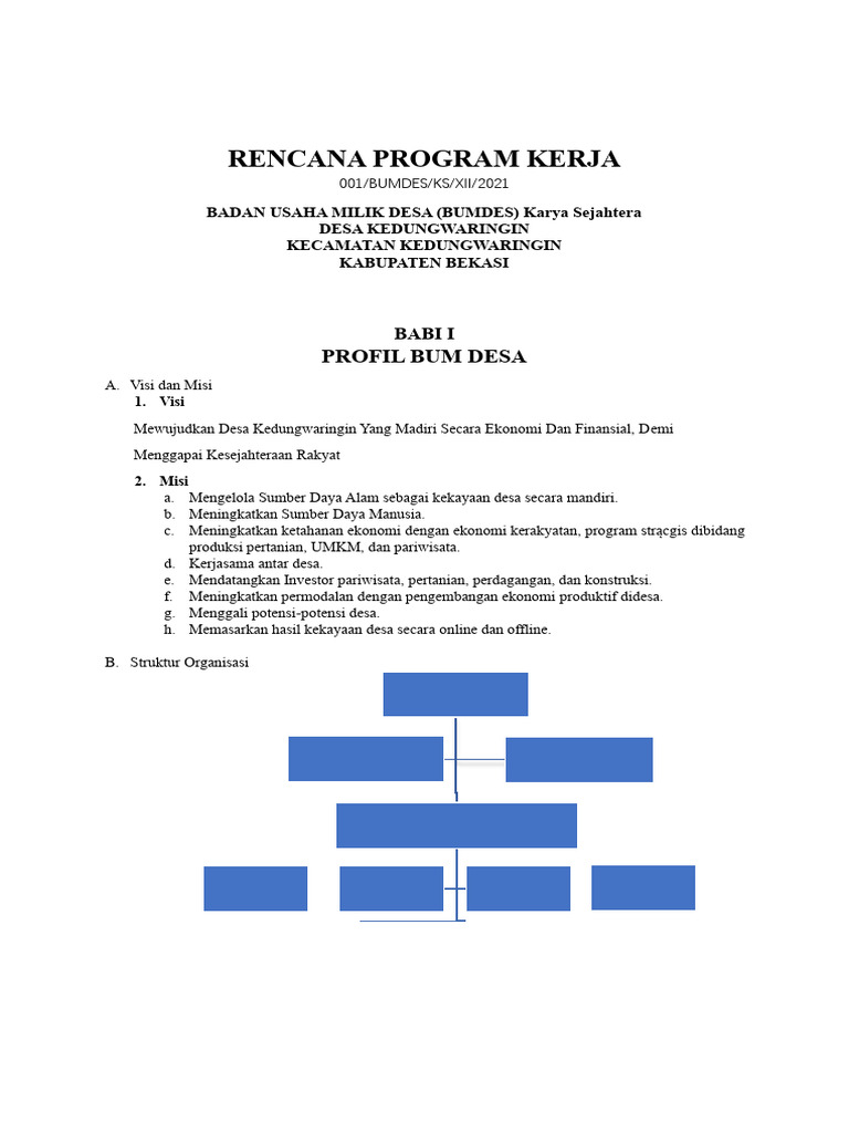 RENCANA PROGRAM KERJA BUMDES KARYA SEJAHTERA | PDF