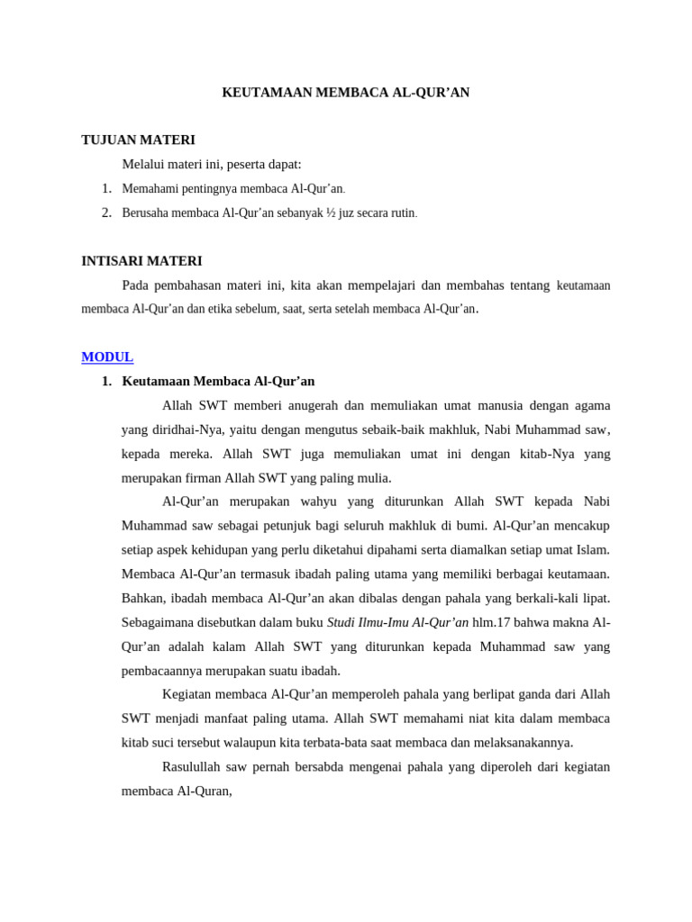 Pentingnya Membaca Qur'an | PDF