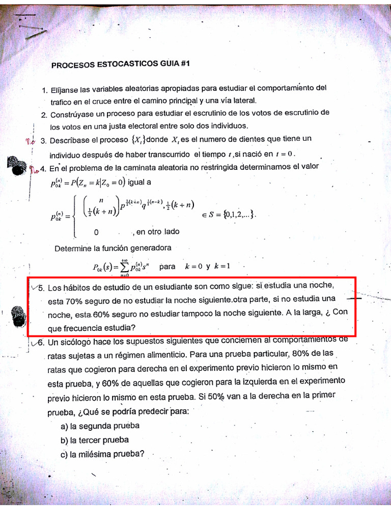 Procesos Estocasticos Guia # 1 | PDF