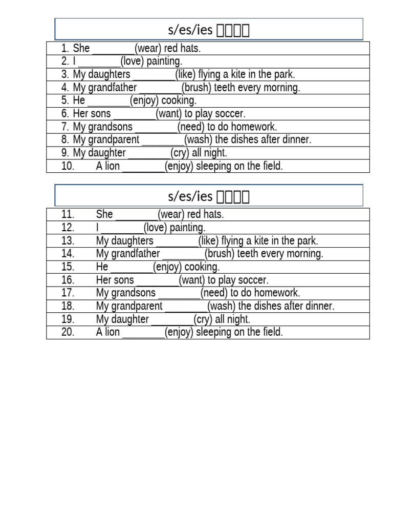 Unit 1 - S-Es-Ies Worksheet - 2 | PDF