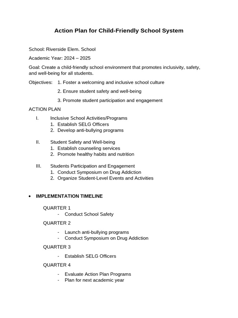 Action Plan For Child-Friendly School System | PDF