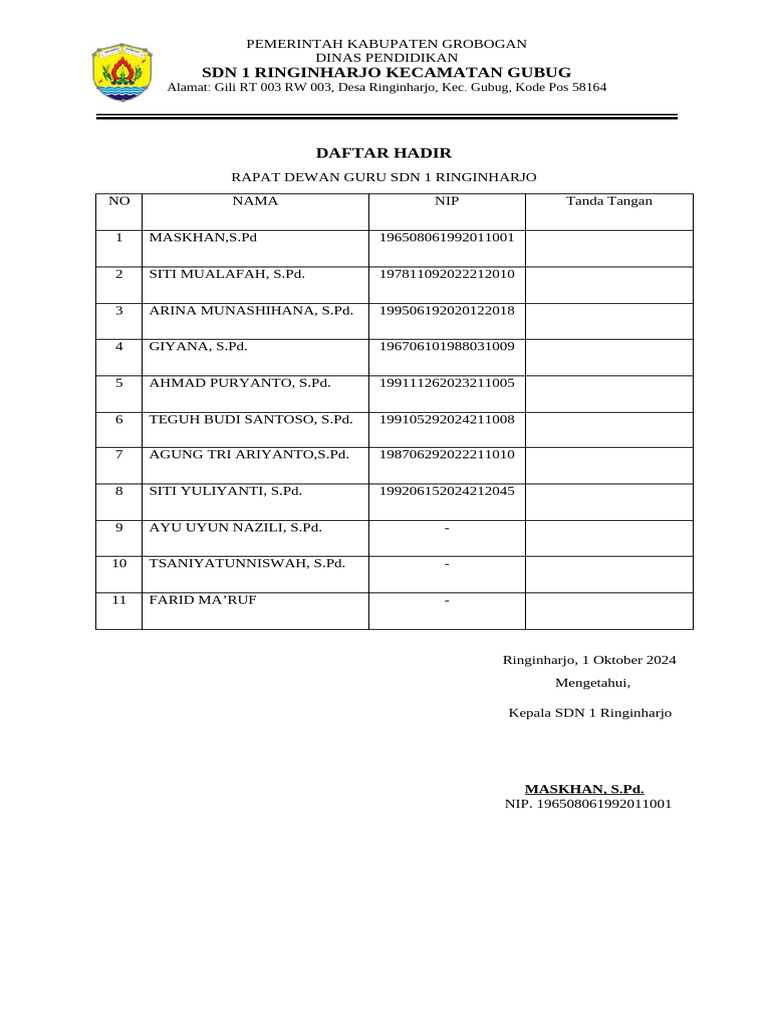 Daftar Hadir Rapat | PDF