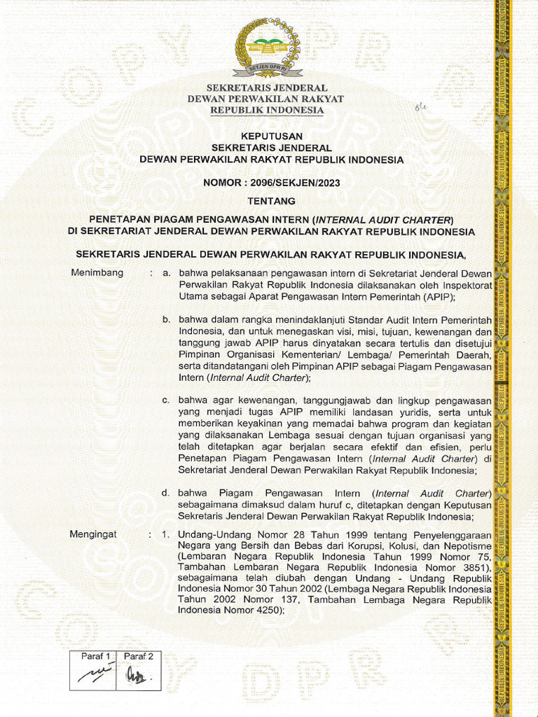 Piagam Pengawasan Intern Internal Audit Charter Tahun 2023 1705373738 | PDF