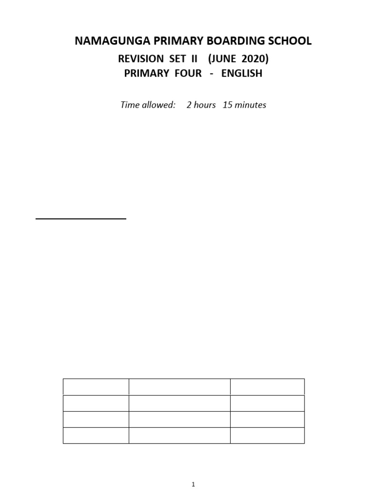 Primary Four English Revision Paper | PDF