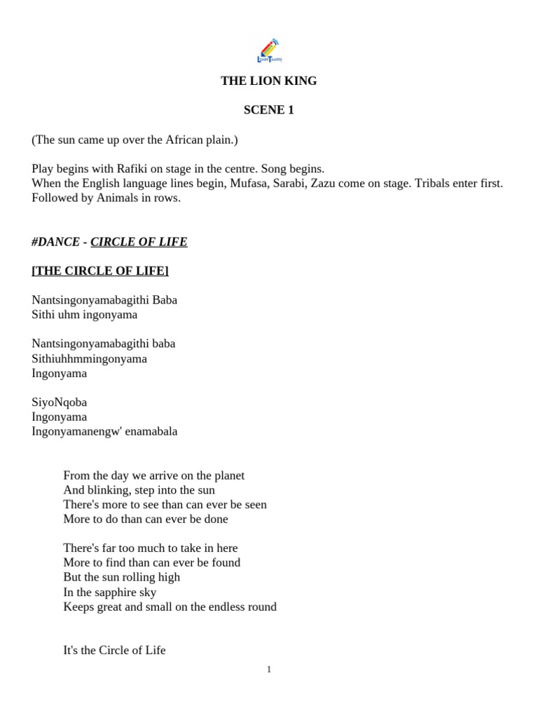 Lion King Script DPS | PDF