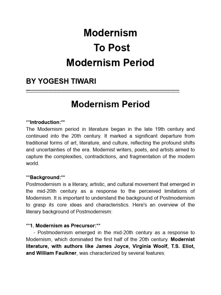 Modernism To Postmodernism Period | PDF | Literary Modernism | Poetry