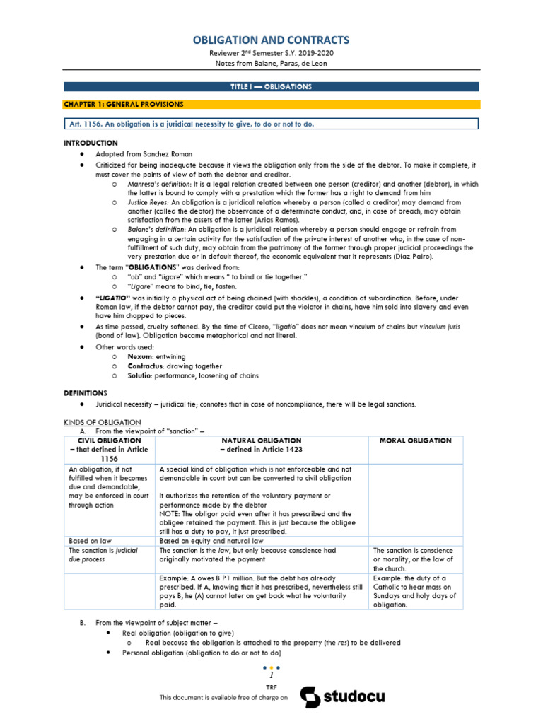 Obligations and Contracts Reviewer | PDF | Legal Liability | Negligence