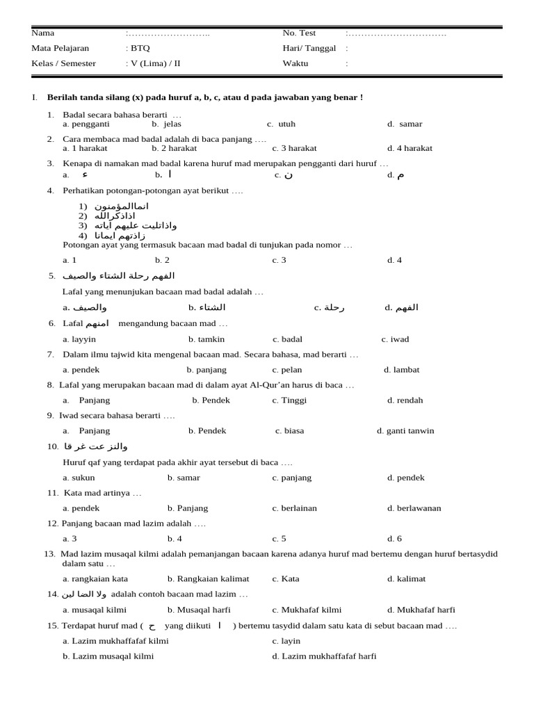 Soal BTQ KLS V PHT Ii | PDF
