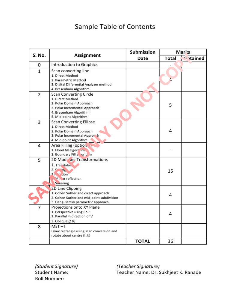Sample Table of Contents A | PDF