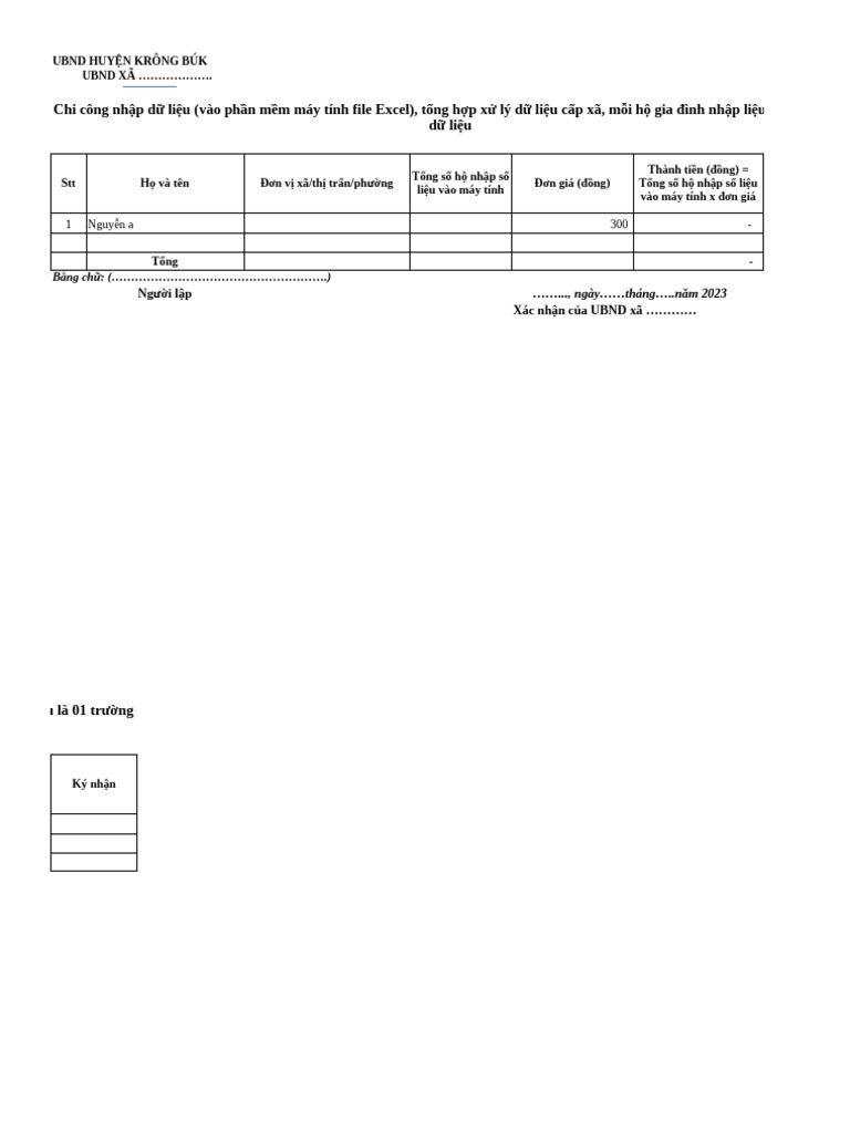 Mau Bieu Thanh Toan Nhap So Lieu Vao May Tinh Cho Can Bo Cap Xa - 2023 | PDF