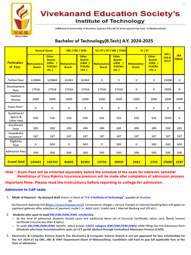 BE - Fees Structure 24-25.Docx | PDF