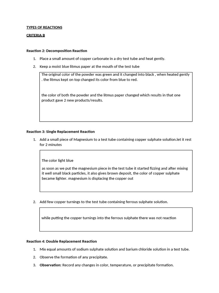types of reaction (2) | PDF | Chemical Reactions | Sulfate