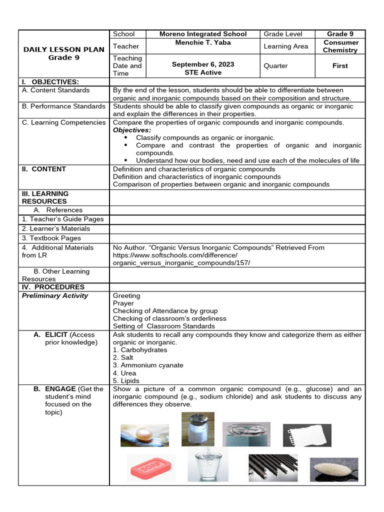 DLP Con Chem Q1 Week 1 D1-2 Properties of Organic & Inorganic Compounds | PDF | Acid | Salt ...
