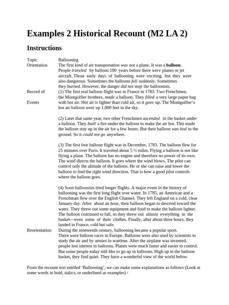 Examples 2 Historical Recount M2LA2 | PDF | Balloon (Aeronautics ...