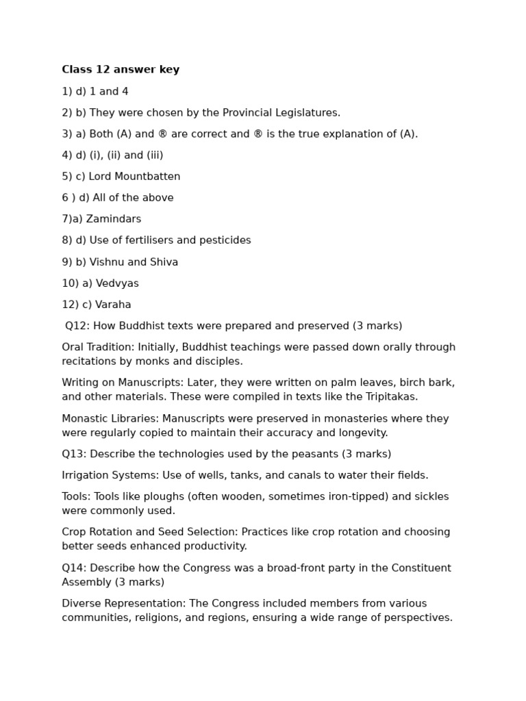 12 Answer Key History Ut 2 | PDF