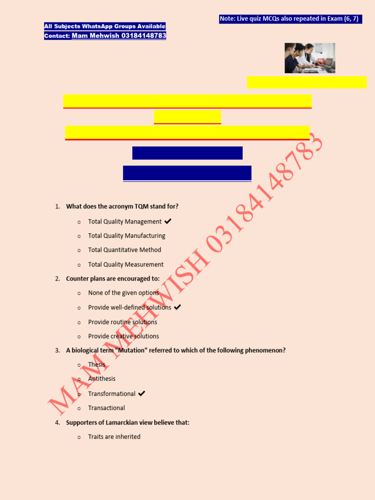 MGMT625 MCQs Mids 2024 Mam Mehwish | PDF