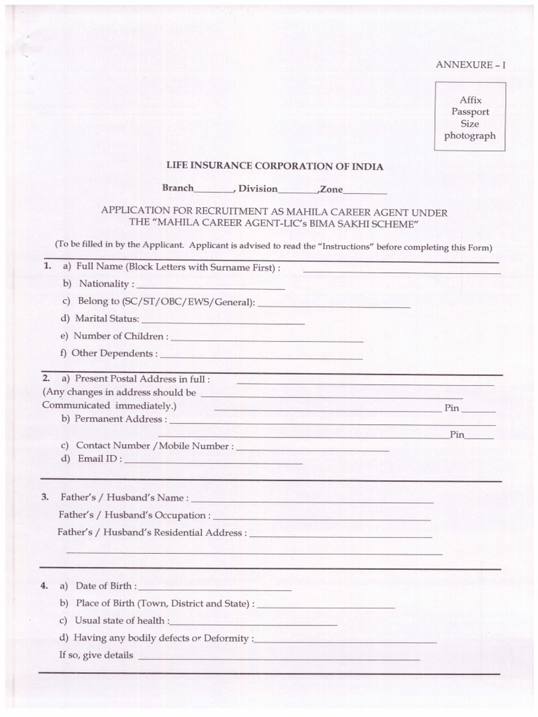 Annexure I - Application Form For MCA | PDF