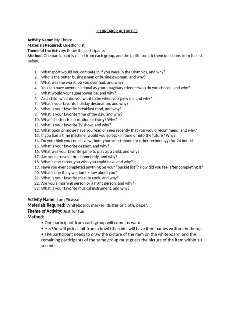 Icebreaker Activities Guide | PDF