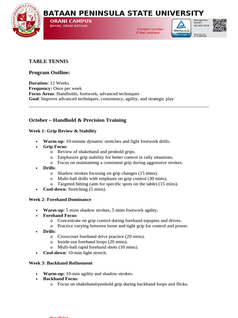Training Program Table Tennis and Badmintonoct Dec | PDF | Table Tennis ...