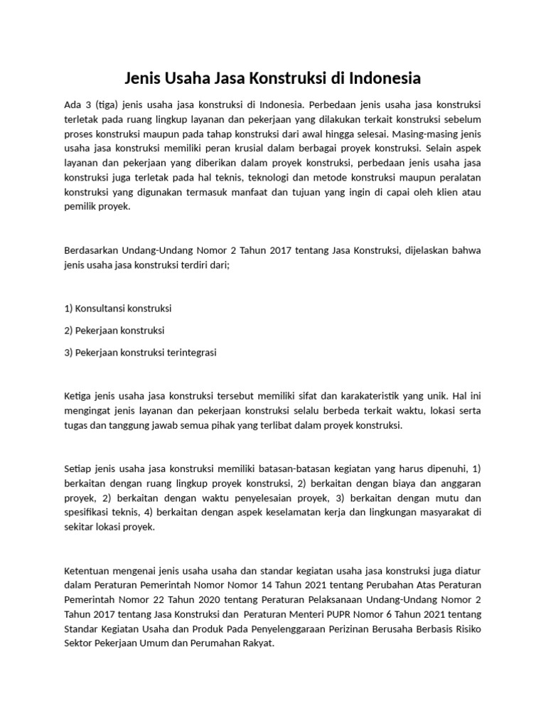 Jenis Usaha Jasa Konstruksi | PDF