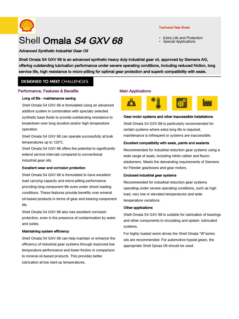 Shell Omala S4 GXV 68 Gear Oil Overview | PDF | Gear | Materials
