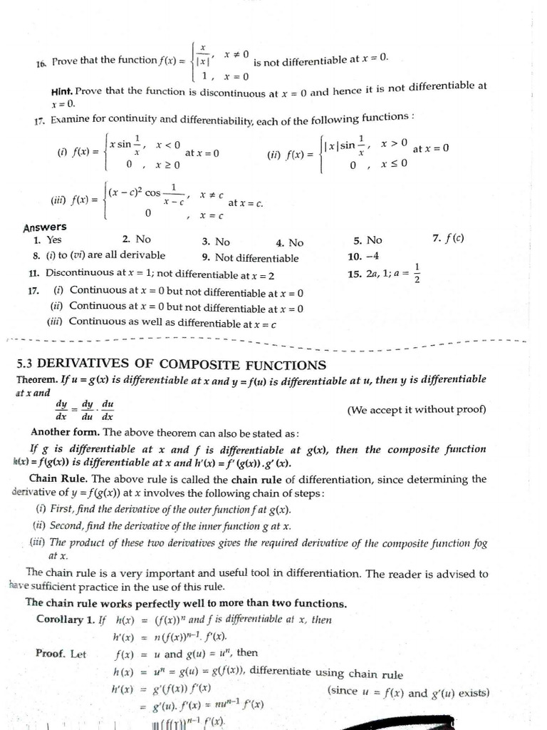 Continuity and Differentiability Ex 5.1 To 5.4 | PDF