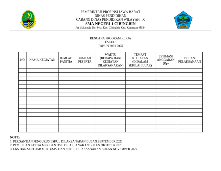 Rencana Program Kerja Eskul 2024-2025 | PDF