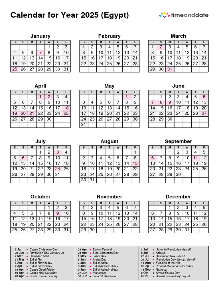 Egypt 2025 (With Holidays) | PDF