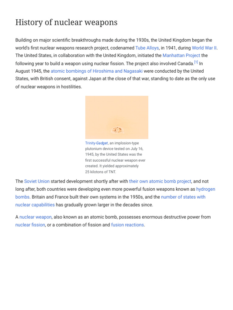 History of Nuclear Weapons - Wikipedia | PDF | Nuclear Weapons ...