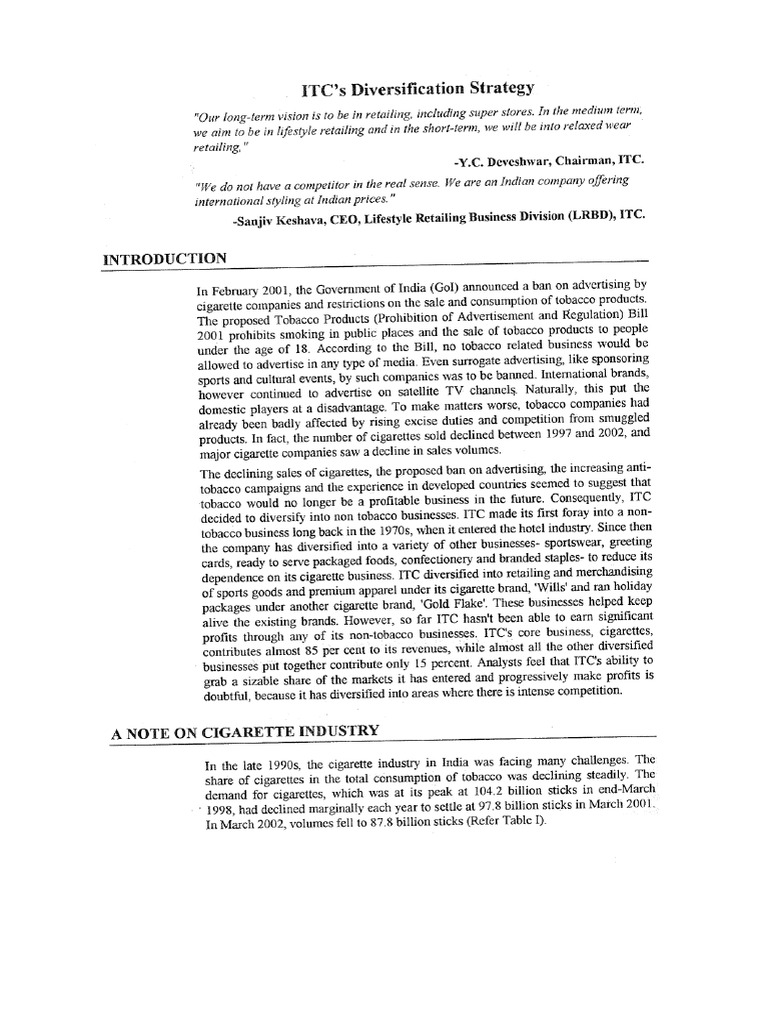 ITC's Non-Tobacco Diversification Strategy | PDF | Cigarette | Advertising