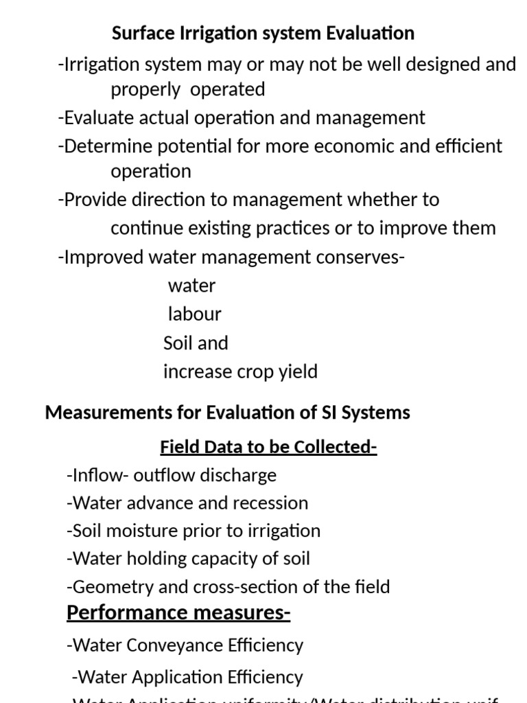 Surface Irrigation System Evaluation | PDF | Discharge (Hydrology) | Irrigation
