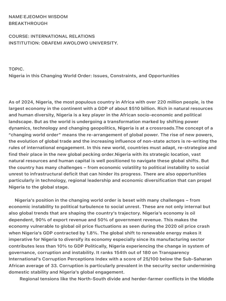 Wisdom’s Essay Entry for Omole@70 | PDF | Nigeria | Economies