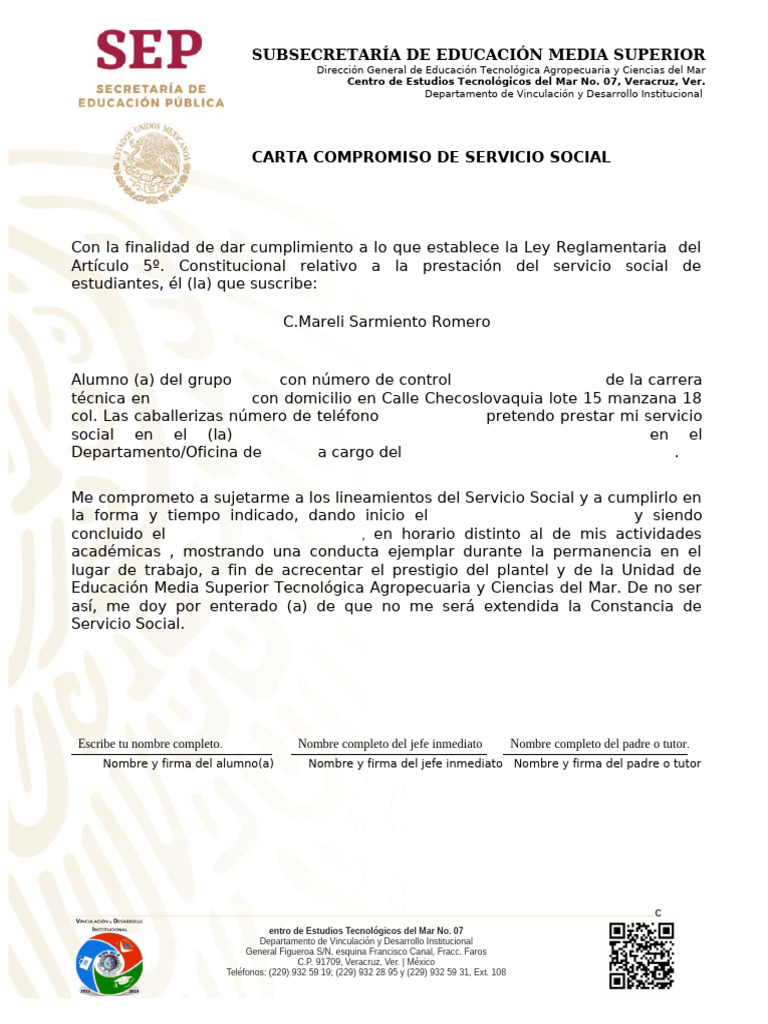 Carta Compromiso Ss Modalidad Abierta 2024-202 | PDF
