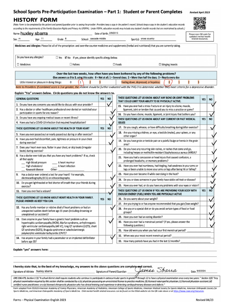 OSAA Form | PDF