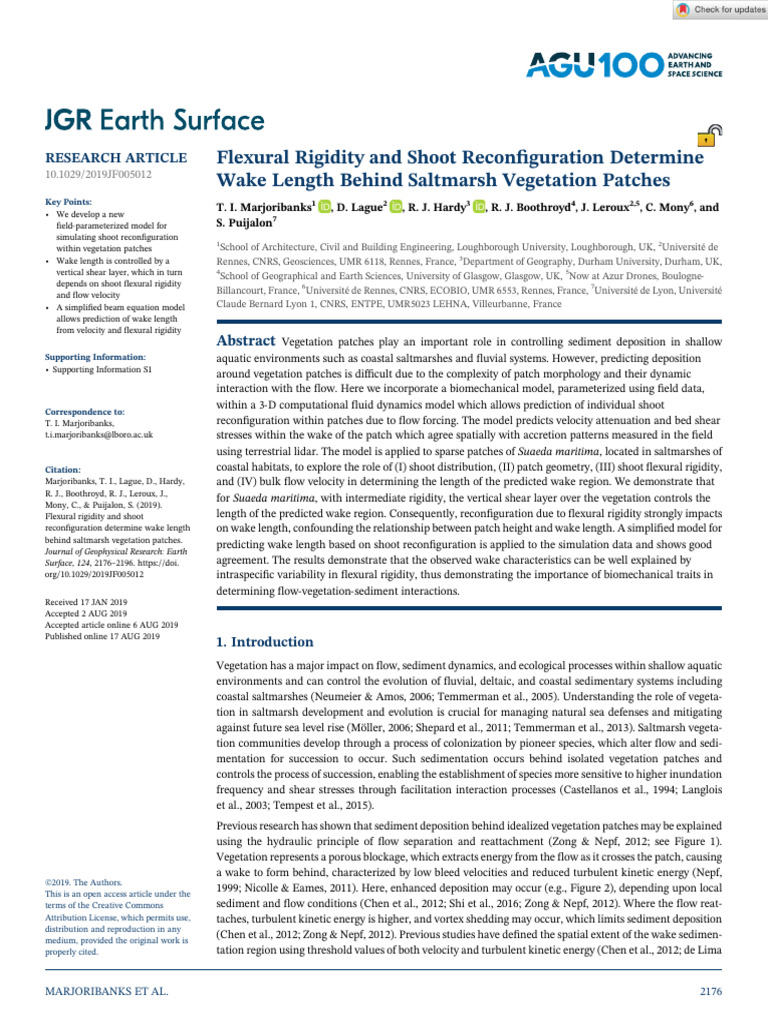 JGR Earth Surface - 2019 - Marjoribanks - Flexural Rigidity and Shoot Reconfiguration Determine ...