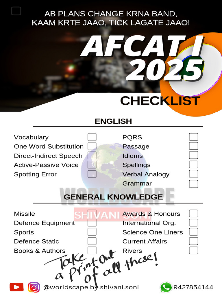 Afcat 1 2025 Topics Checklist by Shivani Soni | PDF