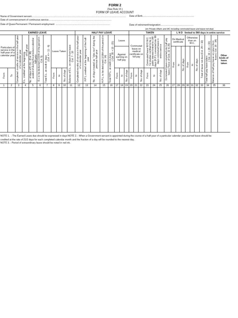FORM 2 Form For Leave Account | PDF