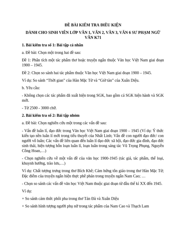 ĐỀ BÀI KIỂM TRA ĐIỀU KIỆN K72 | PDF