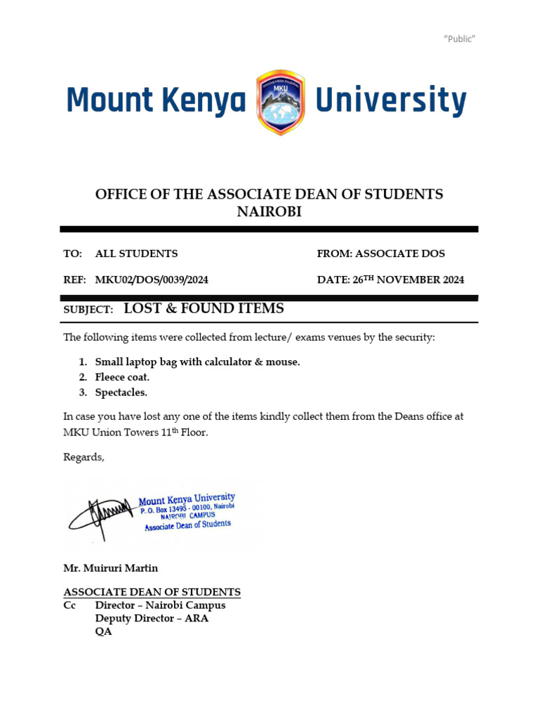 Lost & Found Notice for Students | PDF