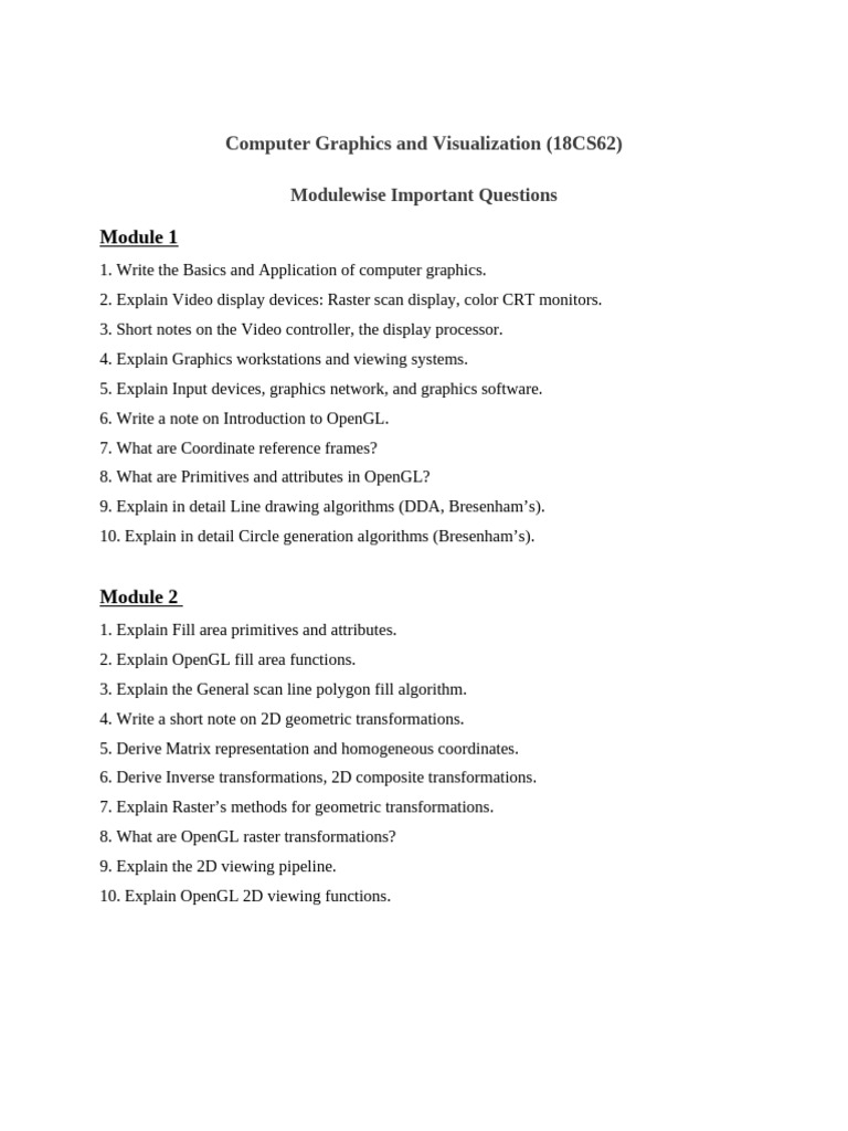 Computer Graphics Exam Prep Guide | PDF | 2 D Computer Graphics ...