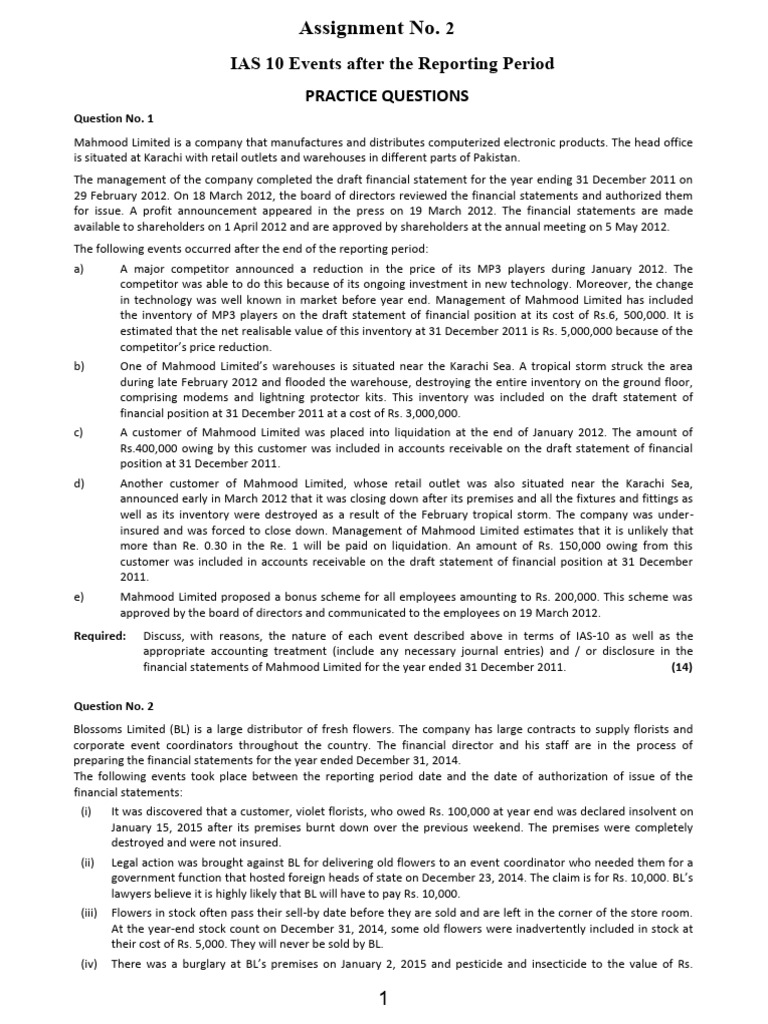 Assignment No. 2 IAS 10 FAR 2 | PDF | Bad Debt | Business Economics