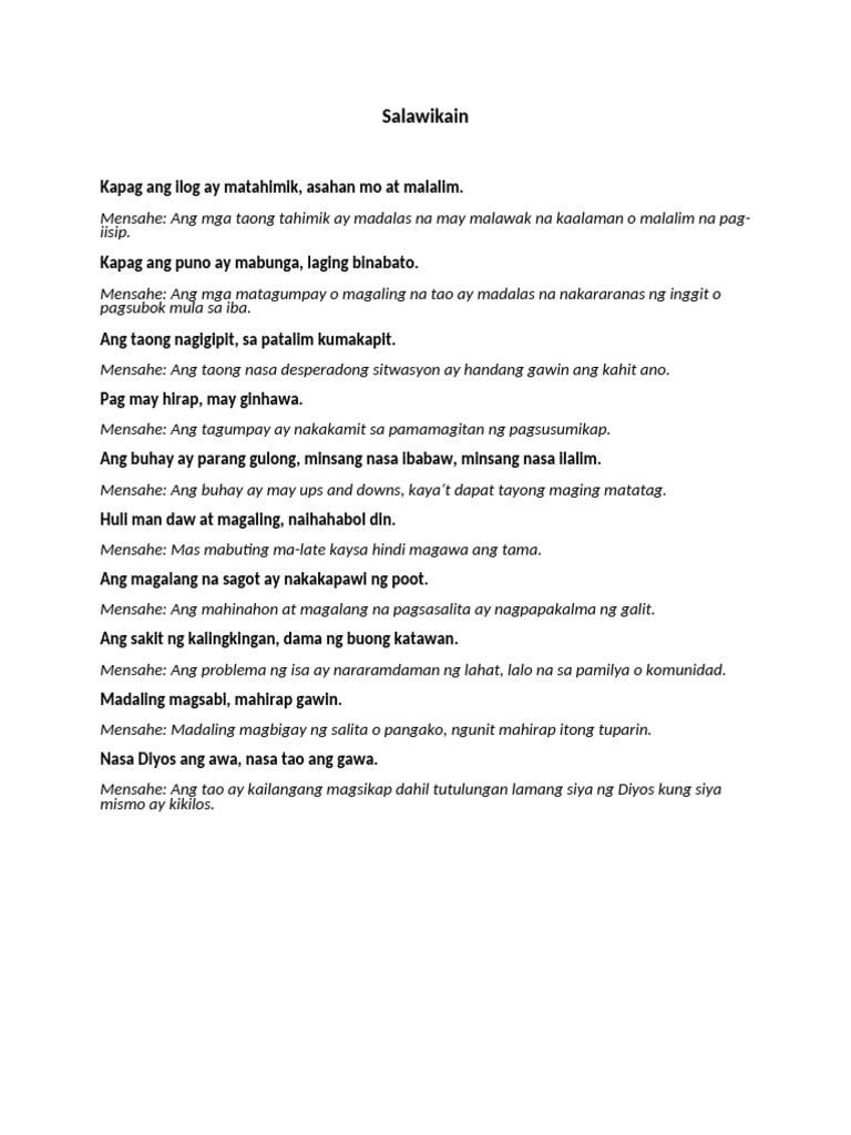 Salawikain (10-WPS Office | PDF