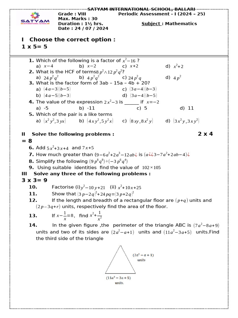 G - 8 MATH (PA I) | PDF | Elementary Mathematics | Mathematics