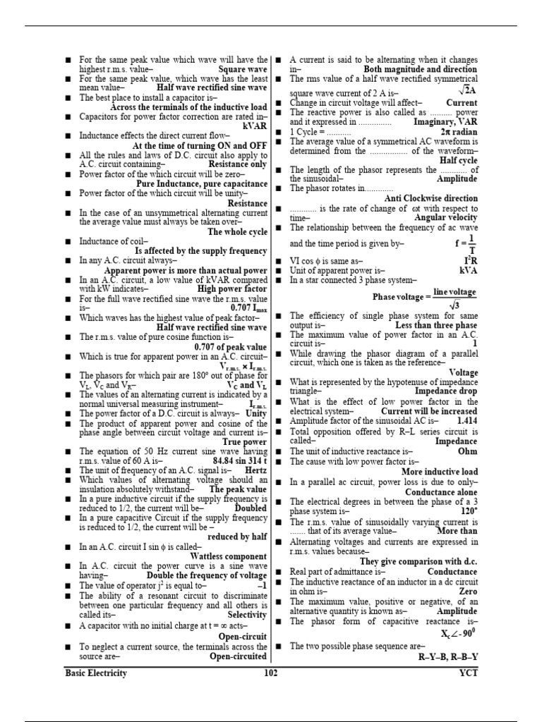 Yct 2024 25 RRB Technician Grade I Signal Point To Point Theory Mcqs Basic Science Engineering ...