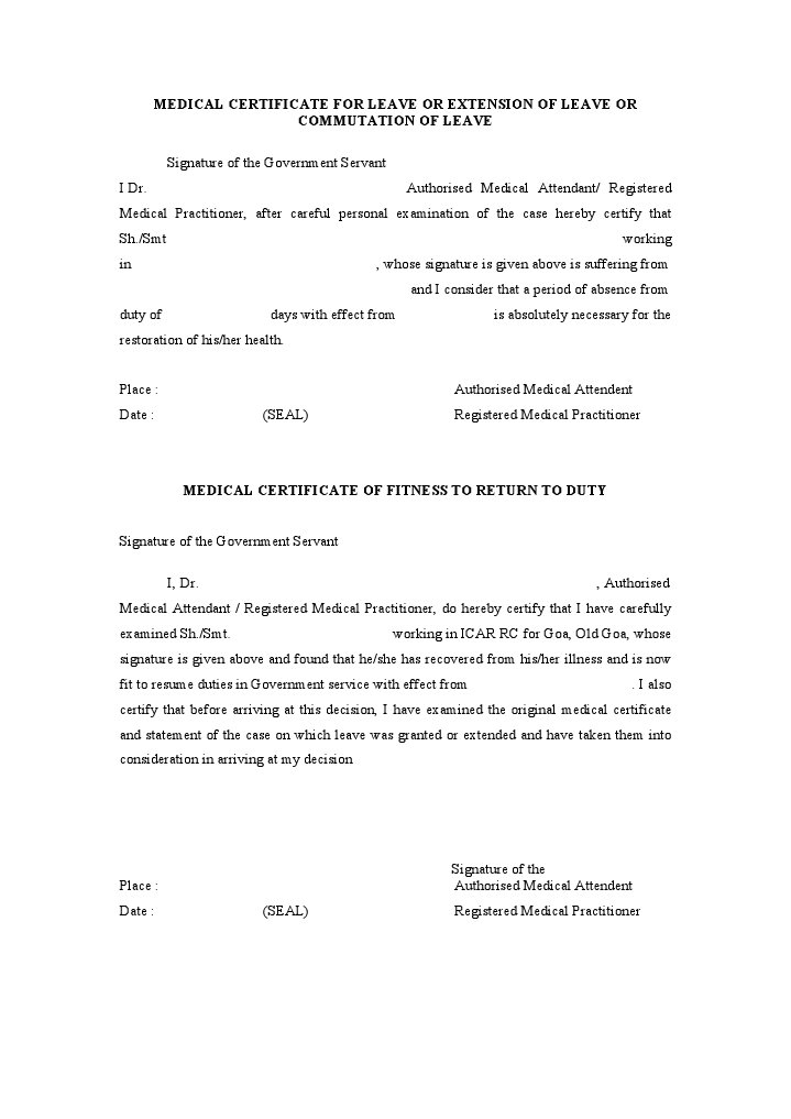 Medical Certificate For Leave or Extension of Leave or Commutation of ...